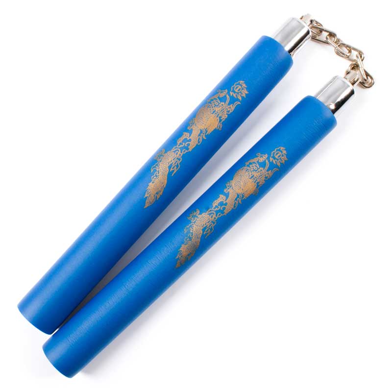 Foam Nunchucks Rattan Wooden Blue Dragon Nunchucks Chain - 12" Training ...