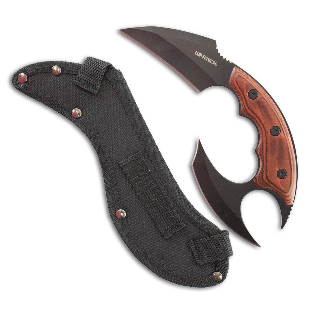 Dual Fist Blade Knife | Full-Tang Double Bladed Knife with Wood Handle