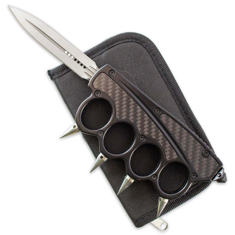 Silver Spiked OTF Knuckle Knife | OTF Trench Knife with 440C Blade