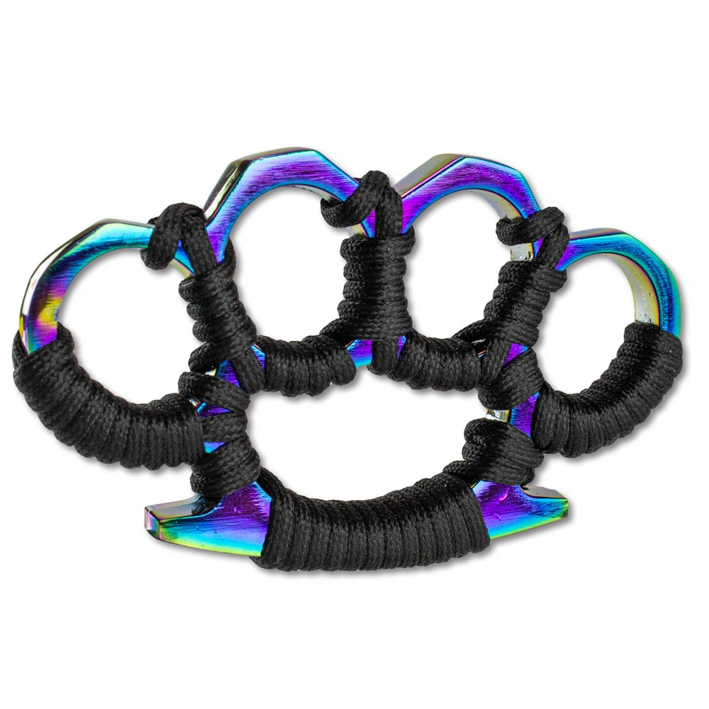 Titanium Finish Knuckle Duster - Cord Wrapped Tactical Grip Knuckles